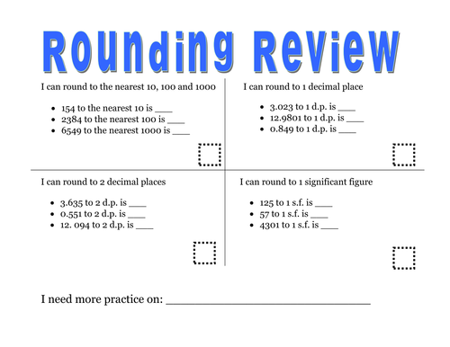 Rounding Mixed Review Homework | Teaching Resources