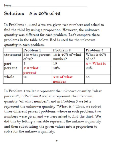 Percent and Proportion | Teaching Resources