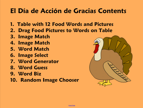 Spanish Thanksgiving Games, Vocabulary and Activities Smart Board ...