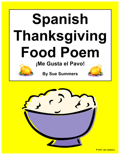 Spanish Thanksgiving Food Poem - Me Gusta El Pavo / I Like Turkey ...