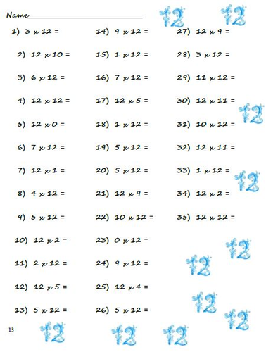 Multiplication Worksheets-12xTables | Teaching Resources