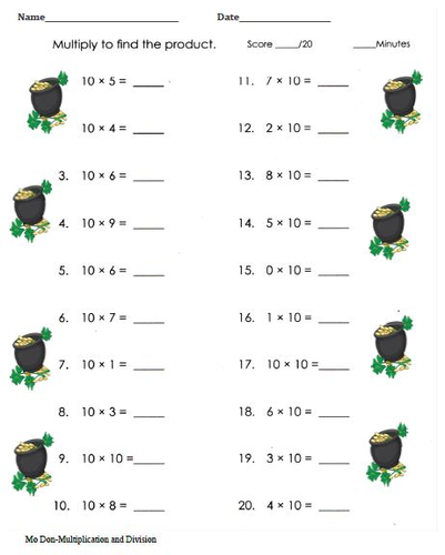 St. Patrick's Day Multiplication and Division Worksheets | Teaching ...