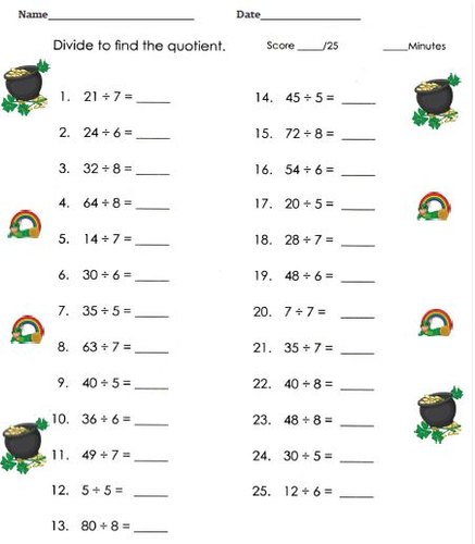 St. Patrick's Day Multiplication and Division Worksheets | Teaching ...