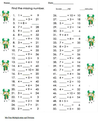 St. Patrick's Day Multiplication and Division Worksheets | Teaching ...