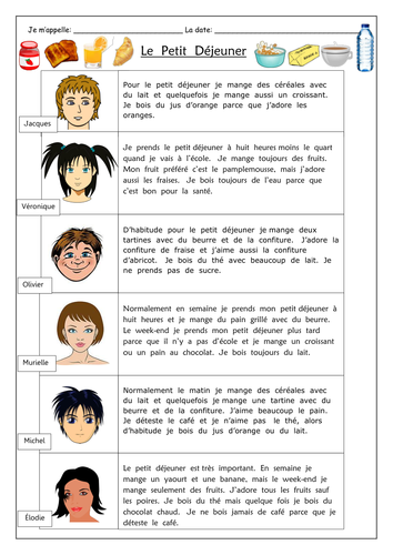 FRENCH - Food - Le Petit Déjeuner - Worksheets | Teaching Resources