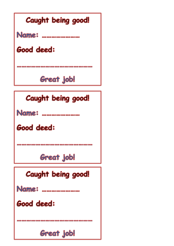 'Caught you being good!' slips | Teaching Resources