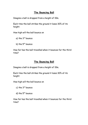 "Bouncing Ball" Compound Percentages Homework | Teaching Resources