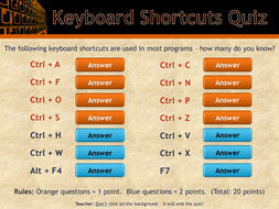 Keyboard Shortcuts Quiz - Starter Activity (cut, paste, copy, select ...