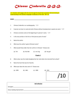 Chinese Cinderella Chapters 1-22 student based worksheets with ...