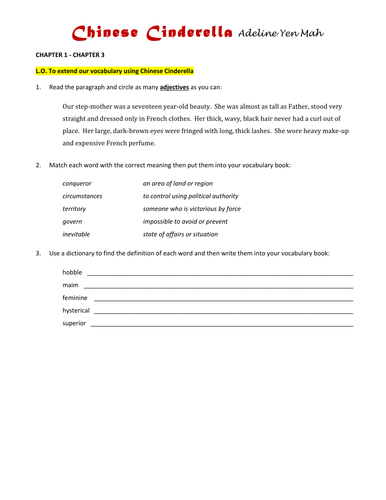 Chinese Cinderella Chapters 1-22 student based worksheets with ...