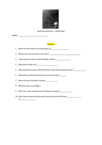 October Sky by Homer Hickam Student Question Booklet | Teaching Resources