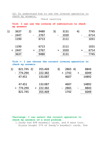 Year 4 top set inverse questions | Teaching Resources