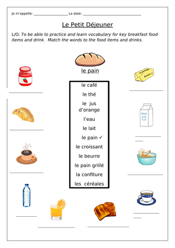 FRENCH - Breakfast - Le Petit Déjeuner - Worksheets | Teaching Resources