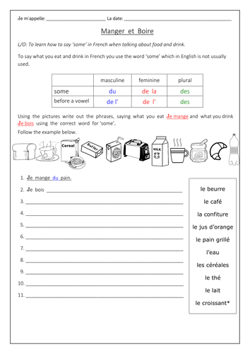 FRENCH - Breakfast - Le Petit Déjeuner - Worksheets | Teaching Resources