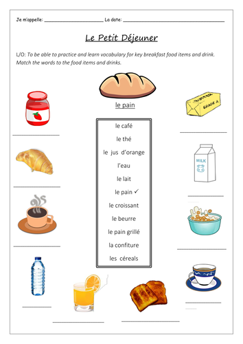 FRENCH - Breakfast - Le Petit Déjeuner - Worksheets | Teaching Resources