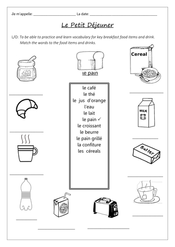 FRENCH - Breakfast - Le Petit Déjeuner - Worksheets | Teaching Resources