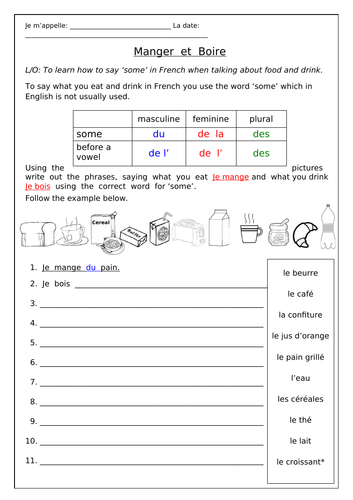 FRENCH - Breakfast - Le Petit Déjeuner - Worksheets | Teaching Resources