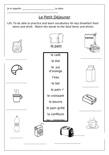 FRENCH - Breakfast - Le Petit Déjeuner - Worksheets | Teaching Resources