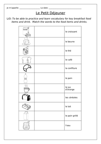 FRENCH - Breakfast - Le Petit Déjeuner - Worksheets | Teaching Resources