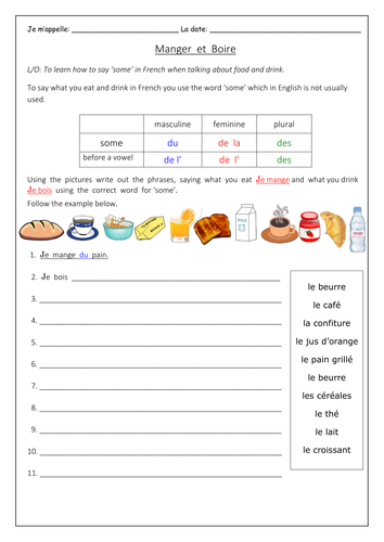 FRENCH - Breakfast - Le Petit Déjeuner - Worksheets | Teaching Resources