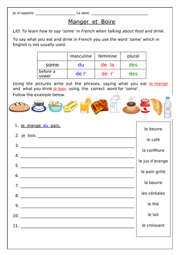 FRENCH - Breakfast - Le Petit Déjeuner - Worksheets | Teaching Resources