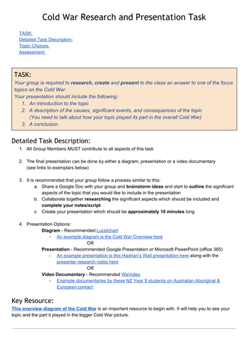 Cold War Overview (Poster) and Unit Research Inquiry and Presentation ...