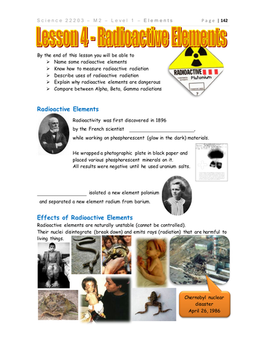 Radioactive elements (Chemistry) | Teaching Resources
