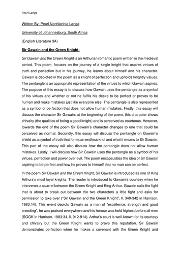 English Literature Essay - Sir Gawain and the Green Knight | Teaching ...