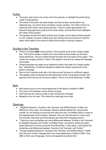 Comparing unseen poems: 'Futility' by Wilfred Owen & 'Suicide in the ...
