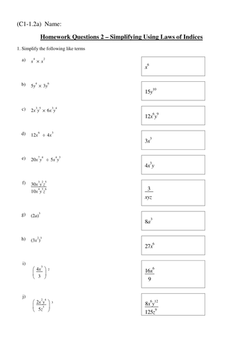 C1 Simplifying using index laws | Teaching Resources
