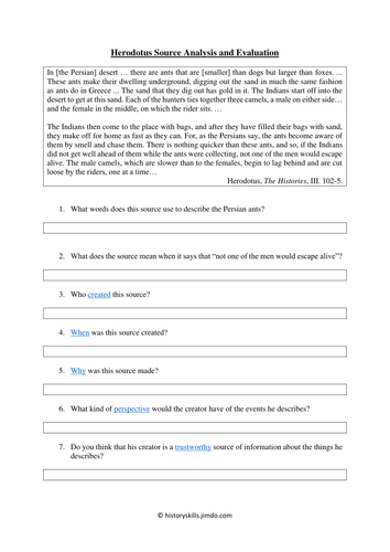 Herodotus Source Analysis | Teaching Resources