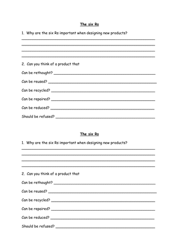 The 6 Rs of Sustainabilty | Teaching Resources