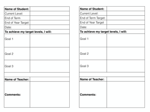 Student End of Year Target/ Levels Sheet | Teaching Resources