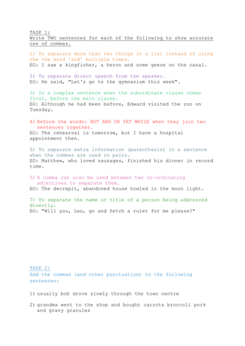 Grammar- Commas- Different functions and uses- Yr 5/6 | Teaching Resources