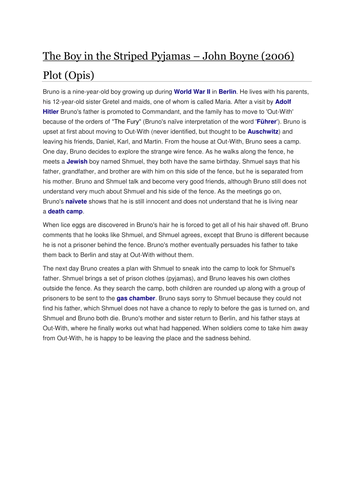 The Boy in the Striped Pyjamas plot POLISH EAL resource | Teaching ...