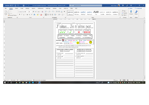 FRENCH - School Subjects and Opinions - Worksheets | Teaching Resources