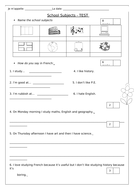 FRENCH - School Subjects and Opinions - Worksheets | Teaching Resources
