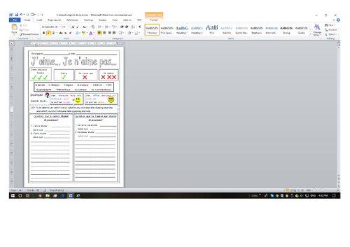 FRENCH - School Subjects and Opinions - Worksheets | Teaching Resources