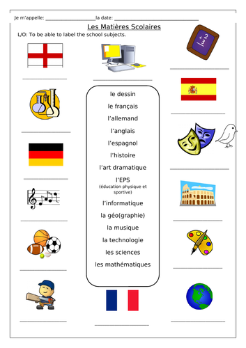 FRENCH - School Subjects and Opinions - Worksheets | Teaching Resources