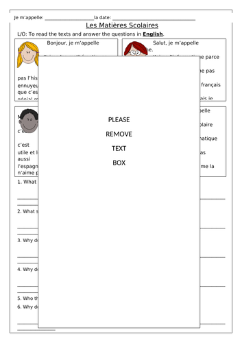 FRENCH - School Subjects and Opinions - Worksheets | Teaching Resources