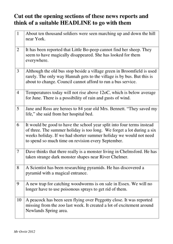 Headlines / Newspapers - Plans, presentation, worksheets | Teaching ...