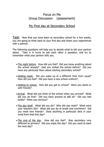 First day at School group discussion task | Teaching Resources