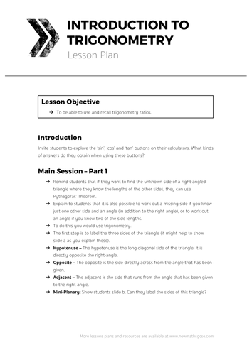 Introduction to Trigonometry - Complete Lesson | Teaching Resources