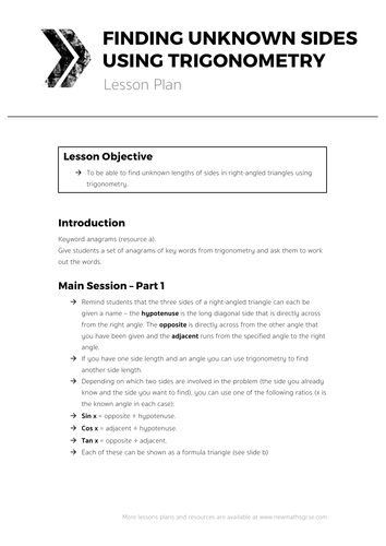 Finding Unknown Sides Using Trigonometry - Complete Lesson | Teaching ...