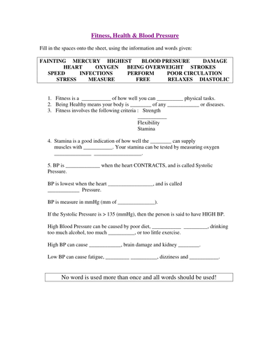 GCSE Biology - Blood Pressure ppt, Class Activity, and 2 worksheets ...