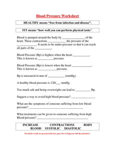 GCSE Biology - Blood Pressure ppt, Class Activity, and 2 worksheets ...