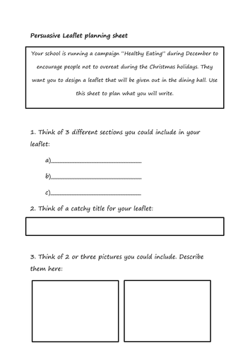 Persuasive Leaflet Writing Frame and Planning Sheet | Teaching Resources