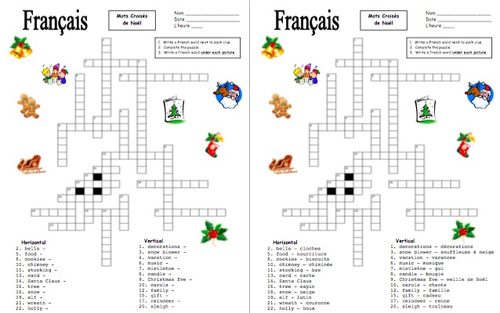 French Christmas Crossword Worksheet and Vocabulary - Noel | Teaching ...