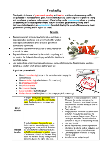 macroeconomic policy- fiscal policy | Teaching Resources