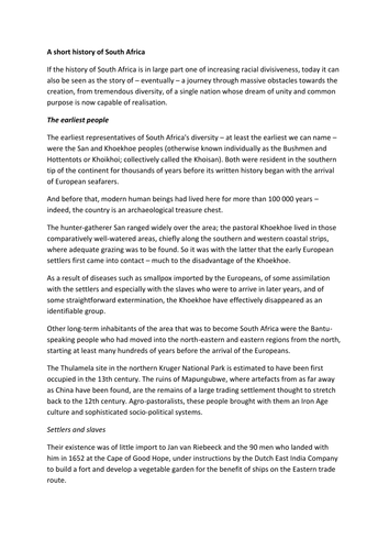 Introduction to South Africa for Edexcel A Level | Teaching Resources